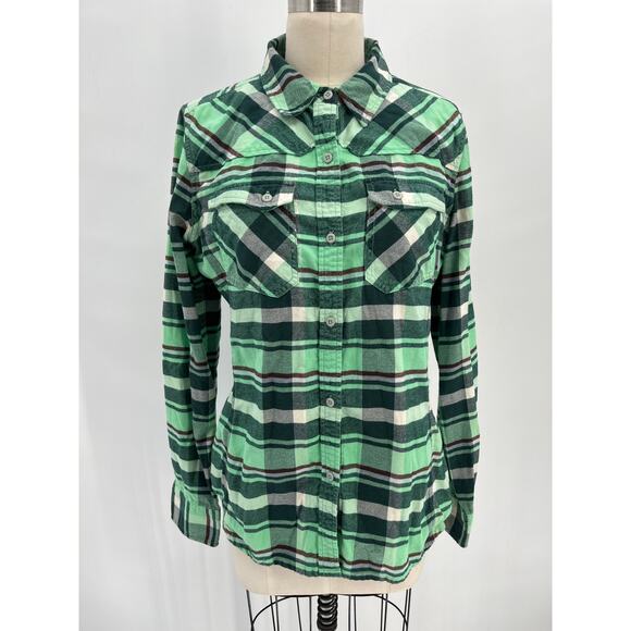 Stio | Tops | Stio Womens Button Up Flannel Shirt Sz L Green Plaid 0 ...